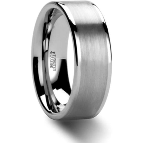商品名Thorsten AIRES | Tungsten Rings for Men | Tungsten | Comfort Fit | Flat Brush Finish Center Carbide Wedding Ring Band...