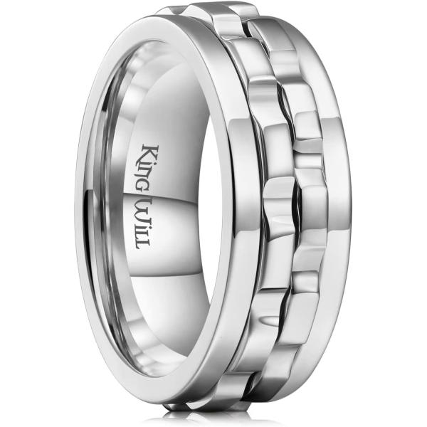 商品名King Will Mens Silver Gear Spinner Stainless Steel Rings Fidgets Anxiety Rings Two Silver Gear Fidget Ring High Polis...