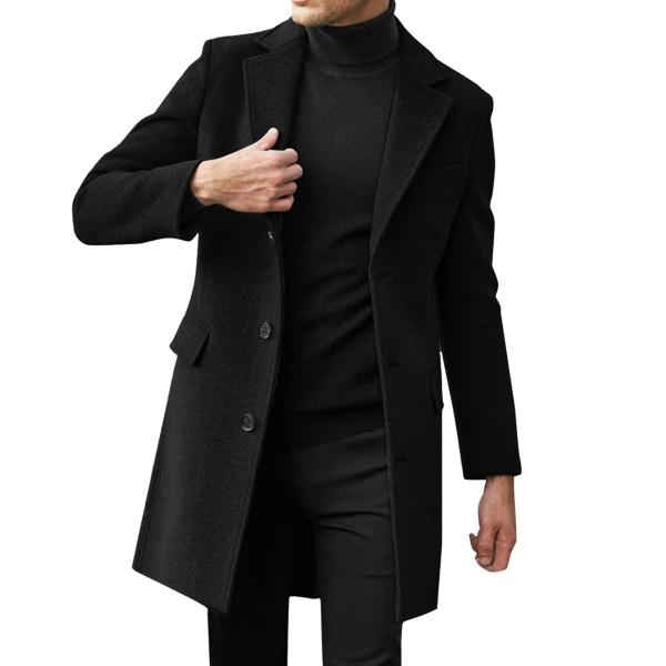 商品名:  Men's Classic Single Breasted Peacoat Wool Blend Overcoat Winter Slim Fit Long Trench Coat Business Pea Jacket(Bla...