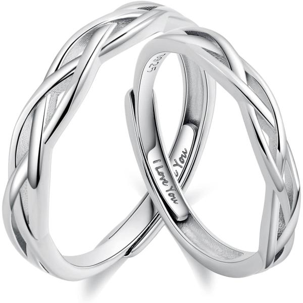商品名ANAZOZ I Love You His &amp; Hers マッチングウェディングリング 調整可能 CZ S925 スターリングシルバー カップル用リング, S925スターリングシルバー。, 宝石なしANAZOZ Promise...