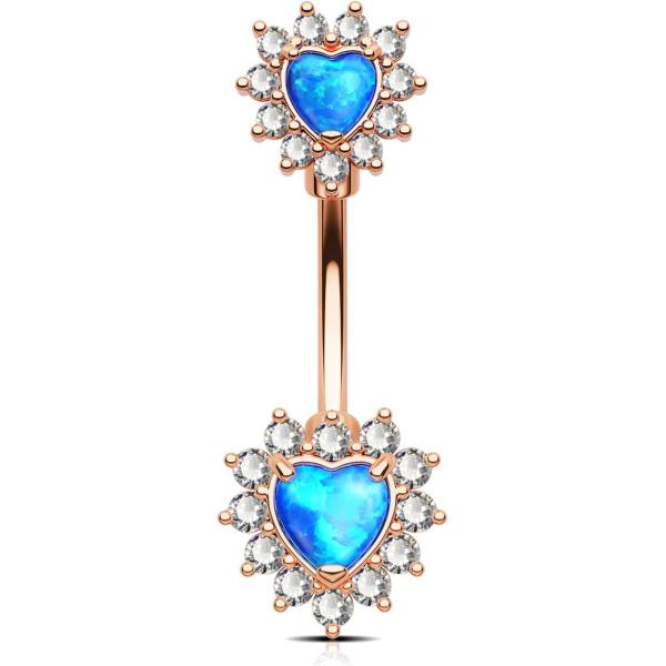 商品名OUFER 14G ベリーボタンリング 316L サージカルスチール ベリーリング ダブルハート キュービックジルコン フィリグリー オパール へそリング ベリーピアスジュエリー レディース メンズ, 14G 10MM, 金属, キュ...