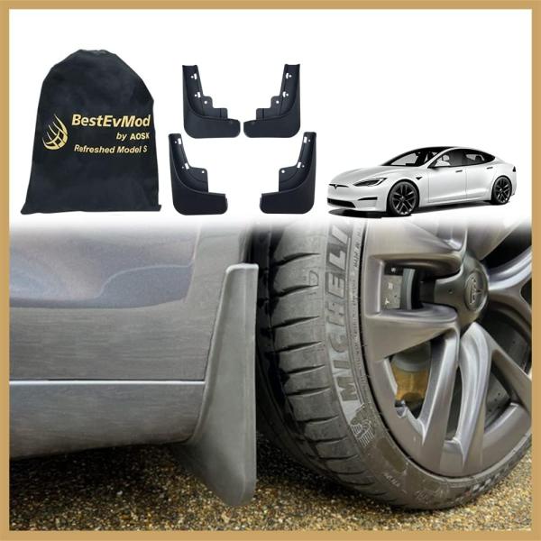 商品名BestEvMod Refresh Tesla Model S マッドフラップ [アップグレード版V2] 2023 スプラッシュガード 外装アクセサリー モデルS マッドフラップ スプラッシュガード (4個セット) 穴を開ける必要なし...