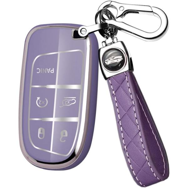 商品名ontto キーフォブカバー Jeep 5ボタン用 スマートリモートカーキーケース グランドチェロキーレネゲード用 TPU キーホルダー Chrysler 200 300 Dodge RAM用 パープルontto Key Fob Co...