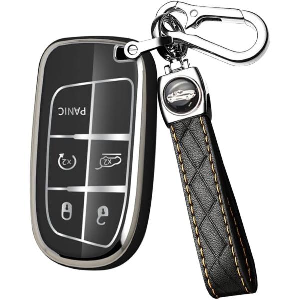 商品名ontto キーフォブカバー ジープ用 5ボタン スマートリモートカーキーケース グランドチェロキー レネゲード用 TPUキーホルダー クライスラー 200 300 ダッジ・ラム ブラックontto Key Fob Cover Fit...