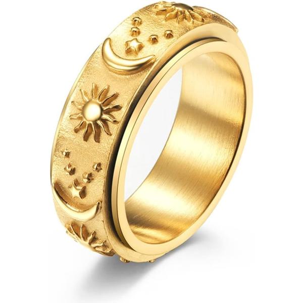 商品名MOROYA 14Kゴールドメッキ 不安対策 レディース メンズ 太陽 星 月 ステンレススチール フィジェットリング ゴールドスピナーリング ブラックボックス入り, ゴールド、ステンレススチール。, ステンレススチールMOROYA ...