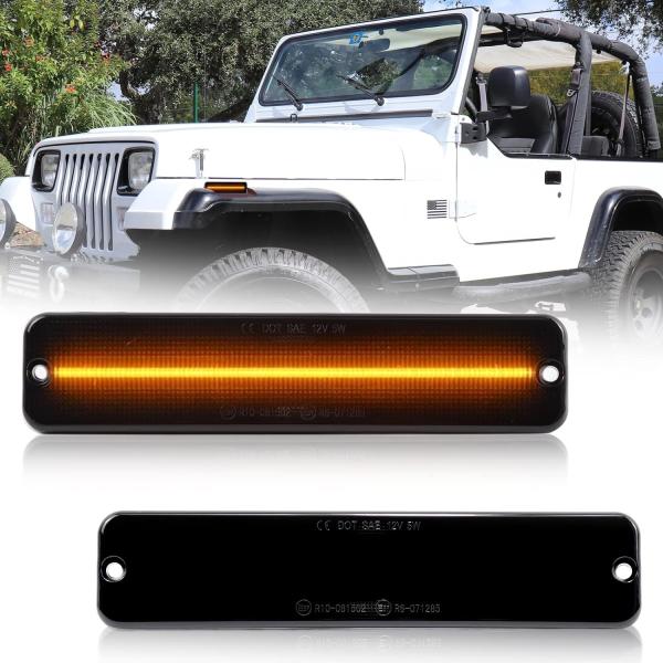 商品名2PCS LED Side Marker Light for 1987-1995 Jeep Wrangler YJ, Smoked Lens Amber Front Bumper Sidemarker Fender Turn Sign...