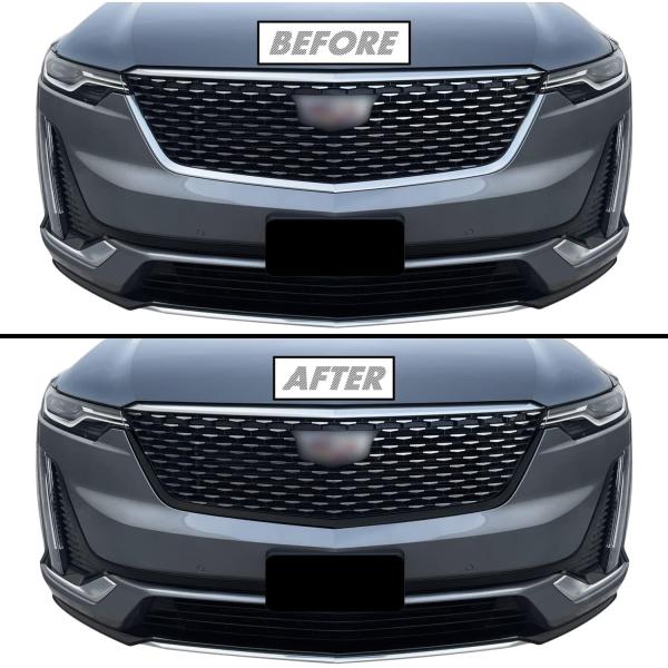 商品名SlickMod Chrome Delete Blackout Vinyl Overlay for 2020-2023 Cadillac XT6 Front Grill Trim (Gloss Black, 2. Lower Gril...