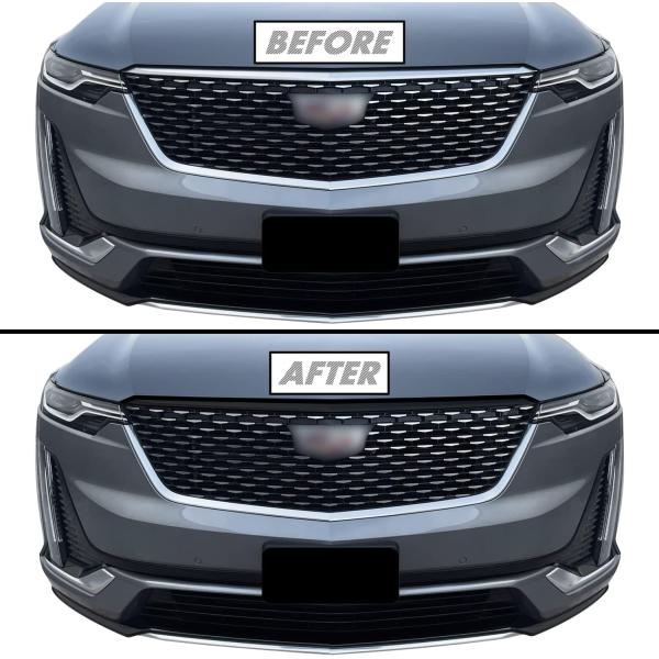 商品名SlickMod Chrome Delete Blackout Vinyl Overlay for 2020-2023 Cadillac XT6 Front Grill Trim (Gloss Black, 3. Upper Gril...