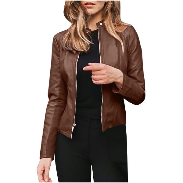 商品名:  LEMONONSTORE Women's Leather Jackets, Faux Motorcycle Plus Size Moto Biker Coat Short Lightweight Stand-Up Neck Zi...