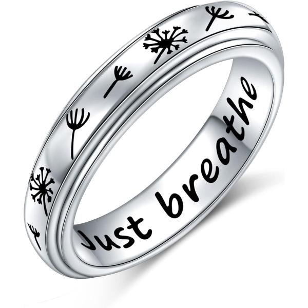 商品名Mother's Day Gifts Just Breathe Spinner Ring for Women Girls 925 Sterling Silver Dandelion Fidget Rings for Anxiety S...