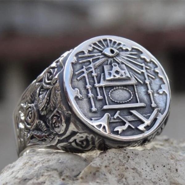 商品名MIYU Mens 316L Stainless Steel Ring Masonic Symbol Rings For Men Male Freemasonry Knights Templar Jewelry Giftsブランド：G...