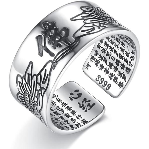 商品名Ecooon 風水 仏陀 蓮 バルト仏教 聖書 オープンリング 男女兼用 925スターリングシルバー お守り 幸運 富 仏教徒保護 ジュエリー 調節可能なリング, 金属, 宝石なしEcooon Feng Shui buddha lot...