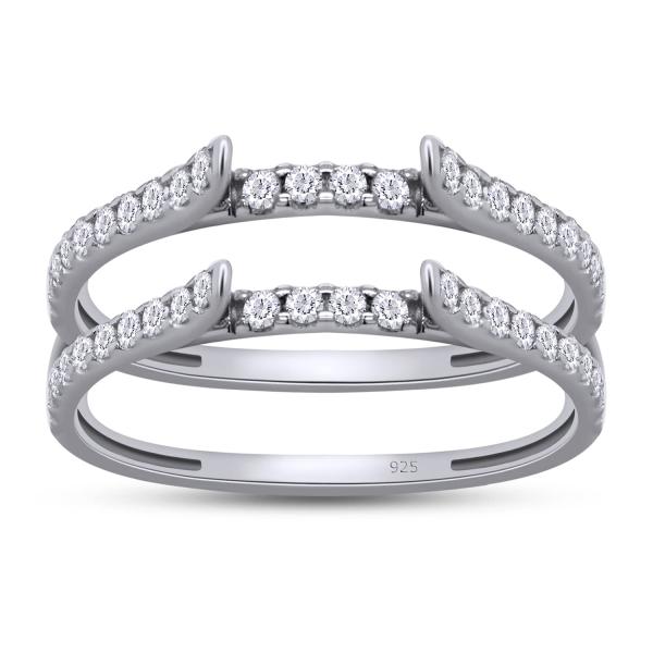 商品名: SAVEARTH DIAMONDS 1/2 ct t.w ラウンドカット 人工モアッサナイト ダイヤモンド カテドラル エンハンサー リングガード 女性用 14Kゴールドオーバースターリングシルバー 女性用 (D カラー VVS1...