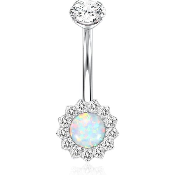 商品名FUNLMO チタンベリーボタンリング 14G ベリーリング ベリーピアス へそリング バーベル スタッド ダブルキュービックジルコニア オパールインレーFUNLMO Titanium Belly Button Rings 14G B...