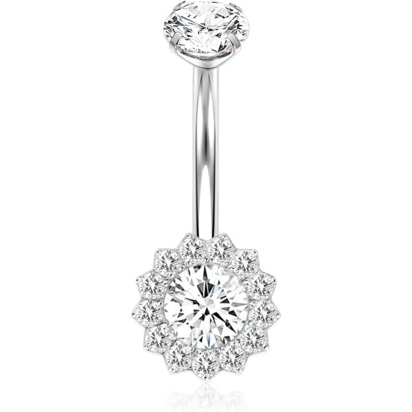 商品名FUNLMO チタンベリーボタンリング 14G ベリーリング ベリーピアス へそリング バーベル スタッド ダブルキュービックジルコニア オパールインレー, キュービックジルコニアFUNLMO Titanium Belly Butto...