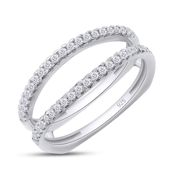 商品名: SAVEARTH DIAMONDS 1/3カラット t.w ラウンドカット 人工モアッサナイト ダイヤモンド ウェディング エンハンサーガード ダブルリング 女性用 14Kゴールドオーバースターリングシルバー (D カラー VVS...