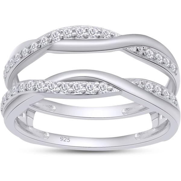 商品名SAVEARTH DIAMONDS 1/4カラット t.w ラウンドカット 人工モアッサナイト ダイヤモンド クリスクロス インフィニティ リング ガード エンハンサー 女性用 14Kゴールド スターリングシルバー (D カラー VV...