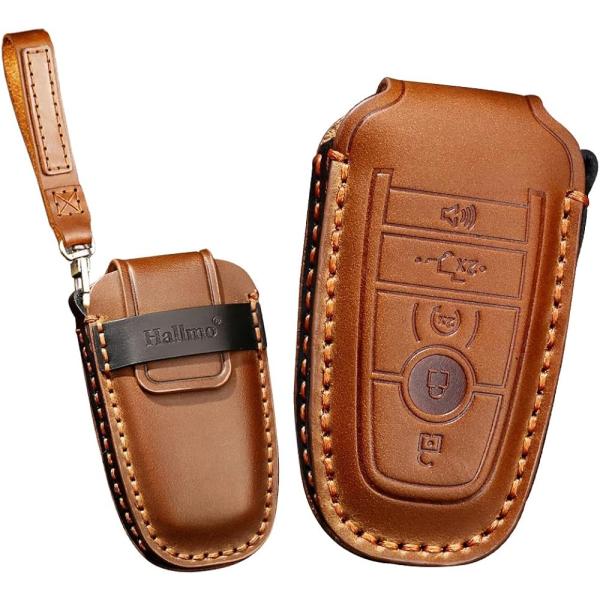 商品名KUNIO Car Key Fob Cover Case Fit for Ford F150 F250 Mondeo Fusion Key Protective Cover Keychain Leather Key Holder 5 ...
