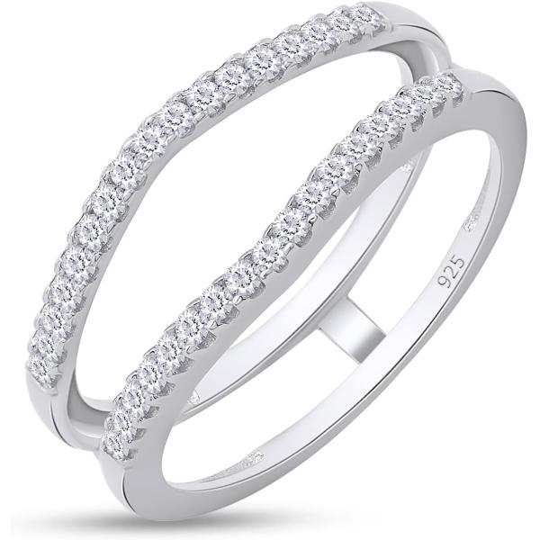 商品名SAVEARTH DIAMONDS 1/3カラット t.w ラウンドカット 人工モアッサナイトダイヤモンド カーブエンハンサーガードリング スターリングシルバーに14Kゴールド 女性用 (D カラー VVS1 クラリティ 0.33 C...