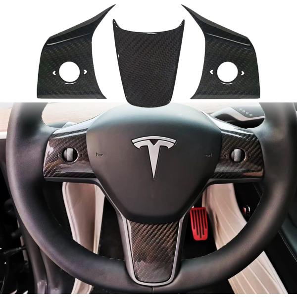 商品名YHCDSEA Tesla Model 3 Y リアルカーボンファイバーステアリングホイールトリム保護カバー Tesla Model 3 Model Yアクセサリー用 (明るいカーボンファイバー)YHCDSEA Tesla Model...