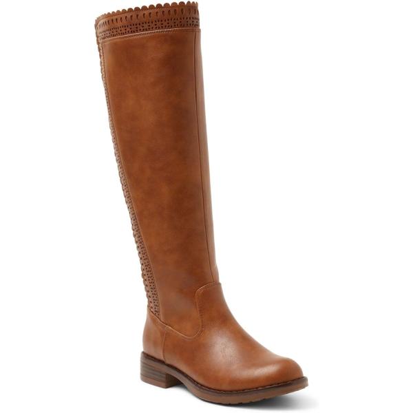 商品名kensie Womens Tan Brown Patterned Cutouts Goring Scalloped Perforated Storlie Round Toe Block Heel Zip-Up Heeled Boot...