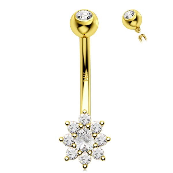 商品名: Melighting ソリッドゴールド ベリーボタンリング 14Kゴールド 内部スレッドベリーリング レディース フラワーベリーピアス クリアハート キュービックジルコニア ゴールド ネーベルリング レディース ボディピアスジュエ...