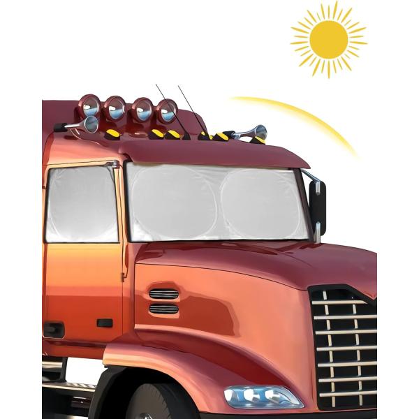 商品名QWORK セミトラックサンシェード RV バス フロントガラスサンシェード 240T UV保護 最大カバーサンシェード フロントガラスとサイドウィンドウ用 UV/太陽の熱をブロック 2個パックQWORK Truck Windshie...