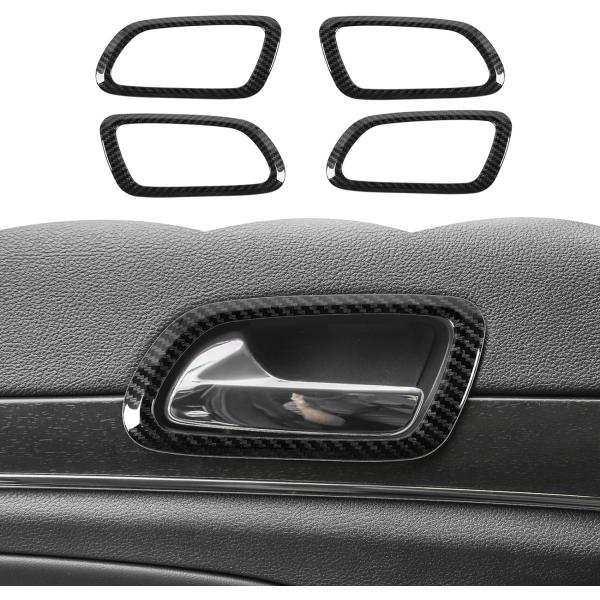 商品名Carbon Fiber Door Inner Grab Handle Trim Cover Door Handle Bowl Frame Decor Ring Trim Interior Accessories for Jeep G...