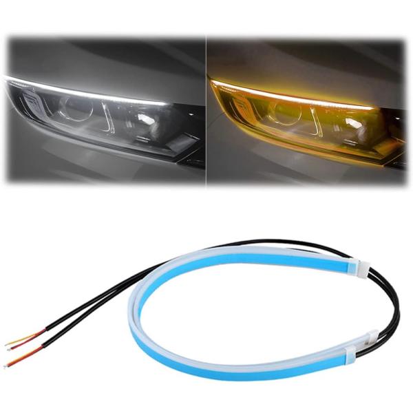 商品名Car LED Headlight Strip Lights, Exterior Dual Color 2 Pcs DRL Headlight, Waterproof Switchback Sequential Lamp Turn S...
