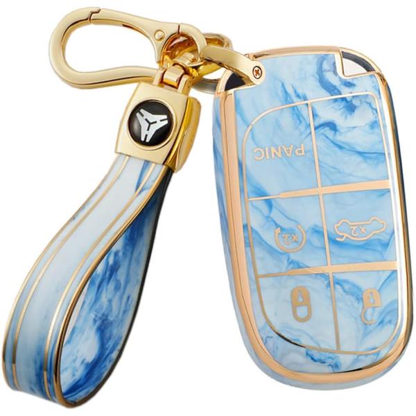 商品名ontto 5ボタン スマートリモートキーフォブカバー ジープ グランドチェロキー レネゲード クライスラー 200 300 ダッジ・ラム デュランゴ チャレンジャージャーニー ブルーontto 5-Button Smart Remo...