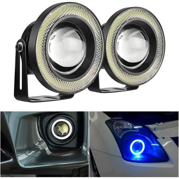 商品名2PCS Car Angel Eye Fog Light, Round COB LED Lamp High Power Bright with White Halo Angel Eye Rings Headlight, Univers...