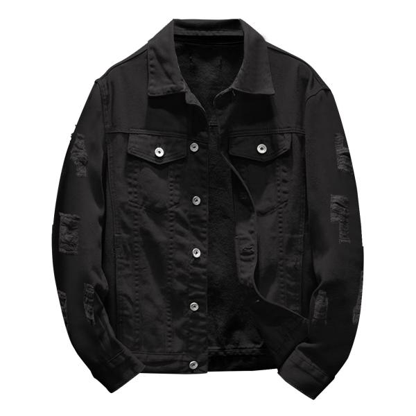 商品名:  Jean Jacket for Men, Classic Ripped Slim Denim Jacket Men's Trucker Jacket Cowboy Cut Western Denim Jacket(Black,X...