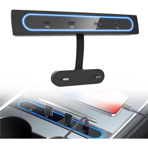 商品名Kasato Tesla USB LEDハブ センターコンソール対応ドッキングステーション スマートセンサー USB C マルチポート HUB アダプター ケーブル 充電器 電源スプリッター 延長アクセサリー Tesla 2022 2...