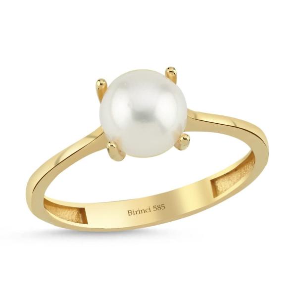商品名:  Birinci1926 〓nci Zerafeti Gold Pearl Ring Thin Ring Dainty Ring For Women Minimalist Ring Tiny Pearl Ring (Yellow ...