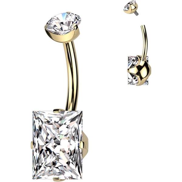 商品名Covet Jewelry Titanium Internally Threaded Prong Set Round CZ Top and Prong Set Rectangle CZ Belly Button Ring (Gold)...