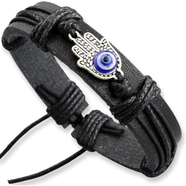 商品名Soul Statement メンズ ブラックハムサハンド イーブルアイブレスレット レザーラップ 調節可能なハンドメイドストリングブレスレット (ブラックハムサハンド)Soul Statement Men's Black Hamsa...