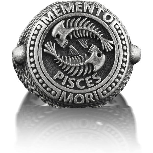 商品名BySilverStone Jewelry Silver Ring Men - Pisces Memento Mori Mens Signet Ring, Fish Skeleton Ring For Best Friend, Zod...