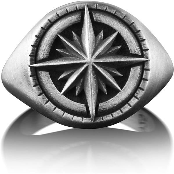 商品名BySilverStone Jewelry シルバーリング メンズ - 北極星リング いぶし銀 スターバースト天体リング ボーイフレンド用 刻印ピンキーシグネットリング 男性用の幸運の指輪 夫への幸運の指輪 スターリングシルバー製 宝...