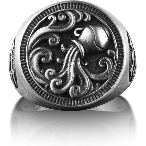 商品名BySilverStone Jewelry Silver Ring Men - Aquarius Zodiac Sign Ring For Men, Zodiac Pinky Signet Ring in Sterling Silve...