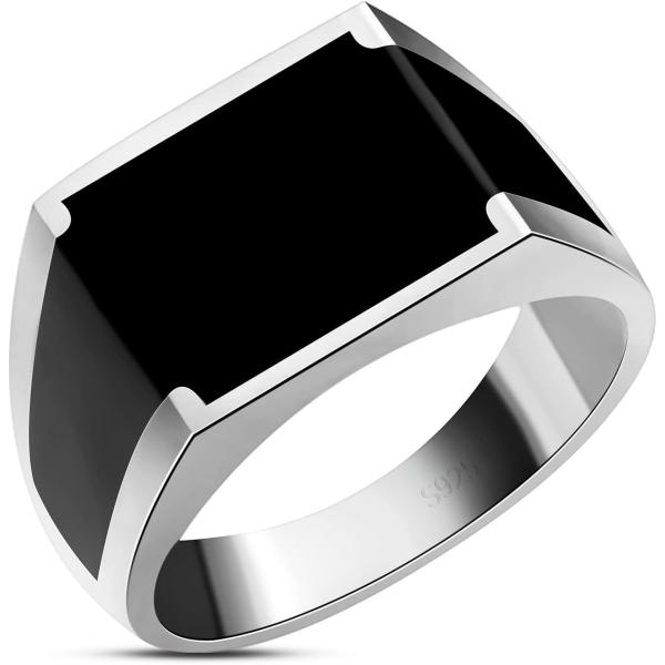 商品名AROTOROM 925スターリングシルバーリング ソリッド長方形シグネットブラックエナメルリング トルコクラシックデザイン ハンドメイドジュエリー ファッションシグネットリング 記念日 誕生日 クリスマス ジェムストーンジュエリー ...
