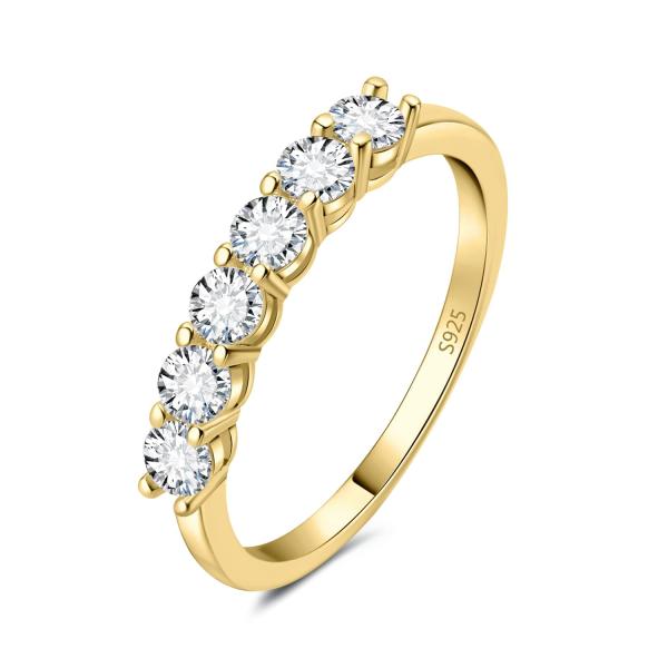 商品名: JewelryPalace クラシック 0.6カラット 本物のモアッサナイト 結婚指輪 レディース ハーフエタニティ 14K イエローゴールドメッキ 925スターリングシルバー プロミスリング レディース ラウンドカット 模造ダイ...