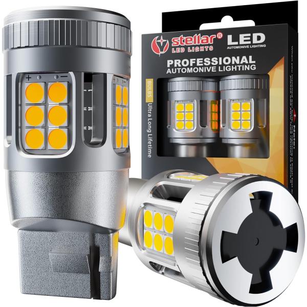 商品名Stellar 7440 アンバー LED ウィンカーバルブ 抵抗内蔵 ハイパー フラッシュ 車用 ウインカーランプ 交換用 エラーなし 簡単取り付け 24W WY21W W21W (1組)Stellar 7440 Amber LED...
