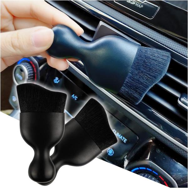 商品名Aokdom ミニカーディテーリングブラシ 密集した毛 傷のつきにくいインテリアダストブラシ 車のダッシュボード、エアコンの通気口、隙間、キーボードクリーニングツールに適しています。(ブラック-2個)Aokdom Mini Car D...