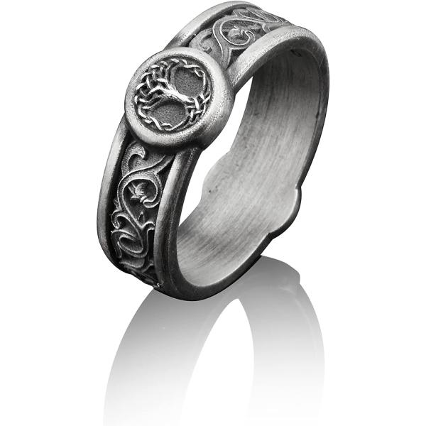 商品名BySilverStone Jewelry Yggdrasil Tree of Life Handmade Sterling Silver Men Band Ring, Tree of Life Wedding Ring, Stack...