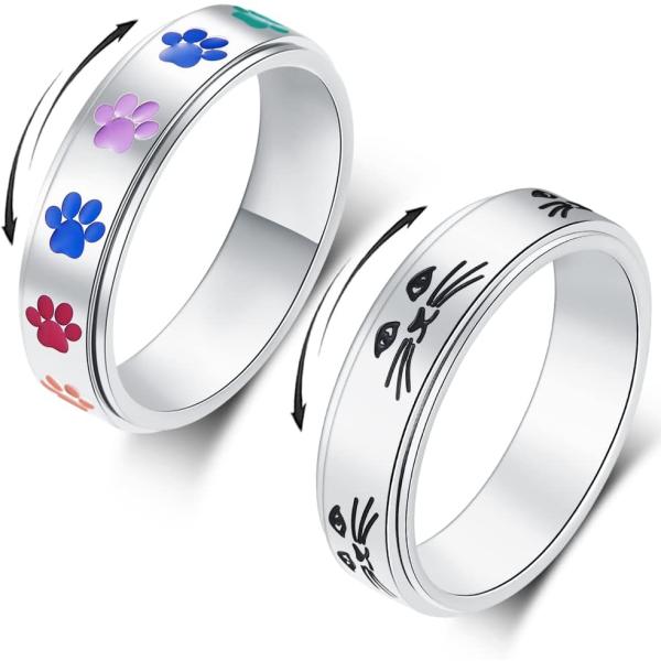 商品名AmorArtSky Spinner Ring for Anxiety Relief Fidget: Puppy Pet Lovers Paw Print Ring Anxiety Ring for Women Men, Titani...