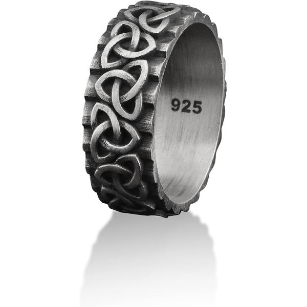 商品名BySilverStone Jewelry トリニティ ケルトノット ハンドメイド スターリングシルバー メンズバンドリング トリケトラ ケルト結婚指輪 重ね付け可能な神話リング シルバーメンズギフト スターリングシルバー 宝石なし,...