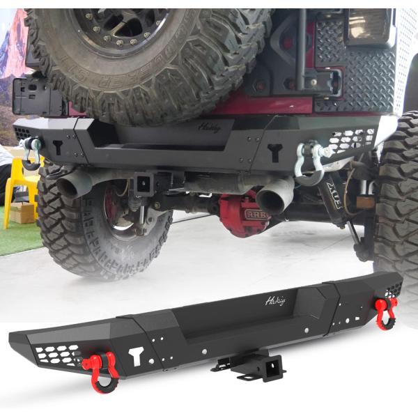 商品名リアバンパー ジープ 2007-2018 ラングラー JK アンリミテッド HAWKLEY 合金 スチール 全幅 JK リアバンパー Dリングと2インチ標準レシーバーヒッチ 07-18 ラングラー JKU アンリミテッド 4WD 2W...