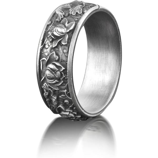 商品名BySilverStone Jewelry Japanese Lotus Flower Kanji Ornamental Wedding Men's Band Ring, Sterling Silver Japanesse Jewel...