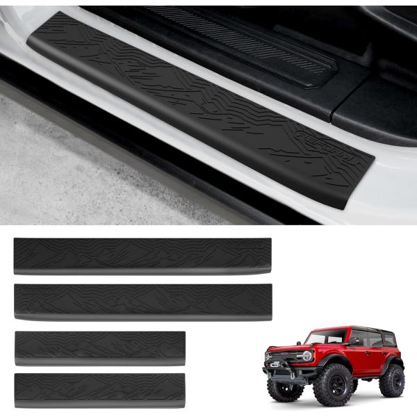商品名REFORM DESIGN ドアシルガードプロテクター 2023 2022 2021 フォード ブロンコ 4ドア対応 4個 TPE ソリッドドアエッジエントリーカバー インテリアアクセサリー (ブラック - 4ドア)REFORM DE...