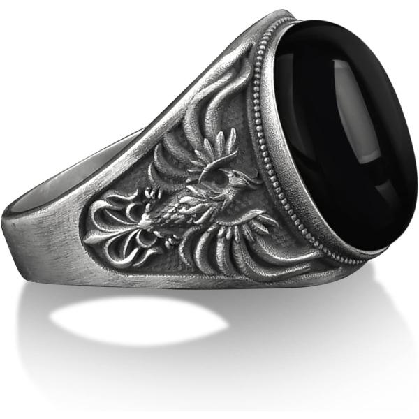 商品名BySilverStone Jewelry Phoenix Bird Black Onyx Gemstone Signet Ring, Greek Mythology Jewelry, Sterling Silver Onyx Rin...